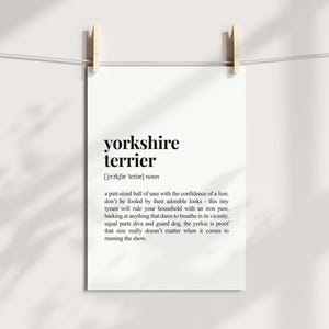 Yorkshire Terrier Definition Print, Sarcastic Dictionary Poster ...