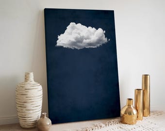 Framed Canvas Wall Art, Navy Blue Cloud Art Print, Cloud Wall Art ...