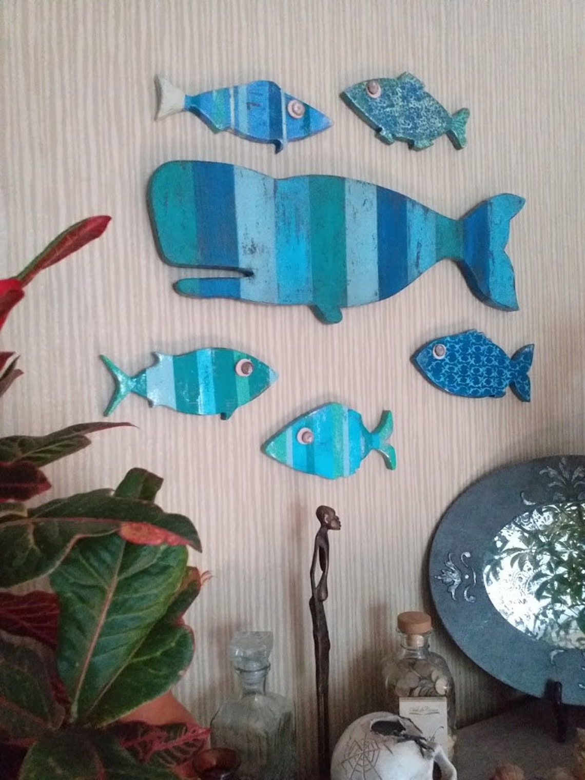 Wooden Fish Wall Decor Fish Decor Painted Fish Decor Fish Art Sea Art ...
