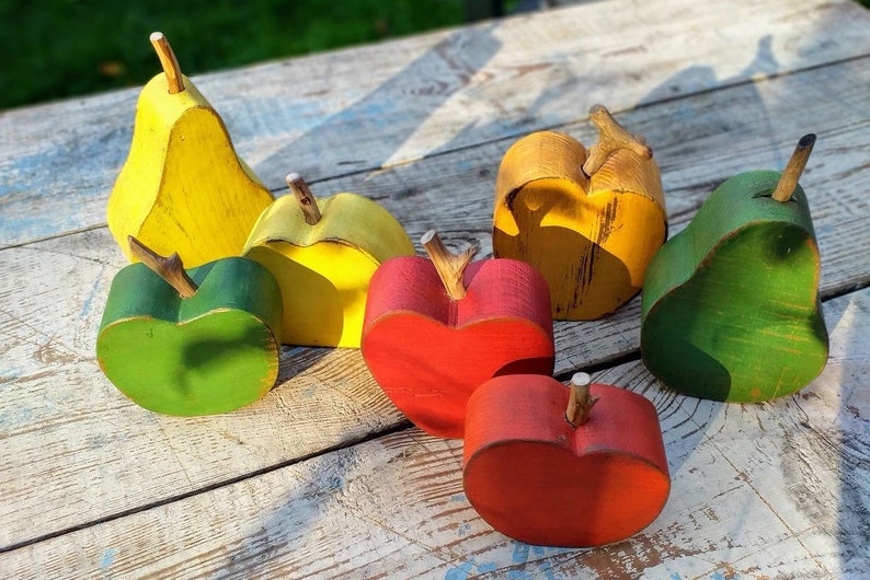 Pear and Apple Decor Fall Fruits Decor Wooden Apples and Pear Apple and ...