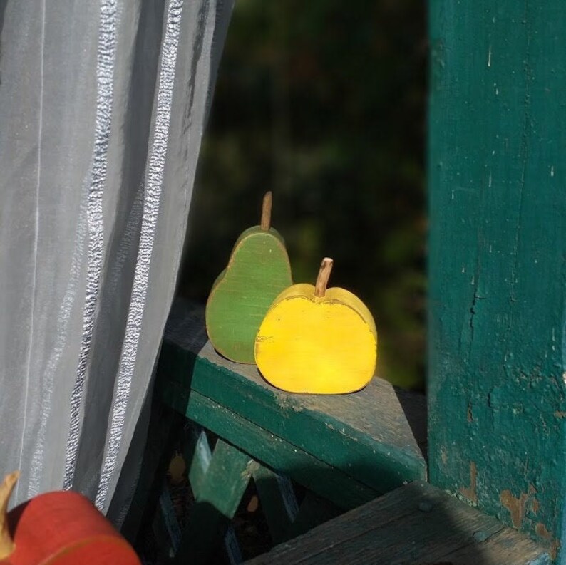 Pear and Apple Decor Fall Fruits Decor Wooden Apples and Pear Apple and ...
