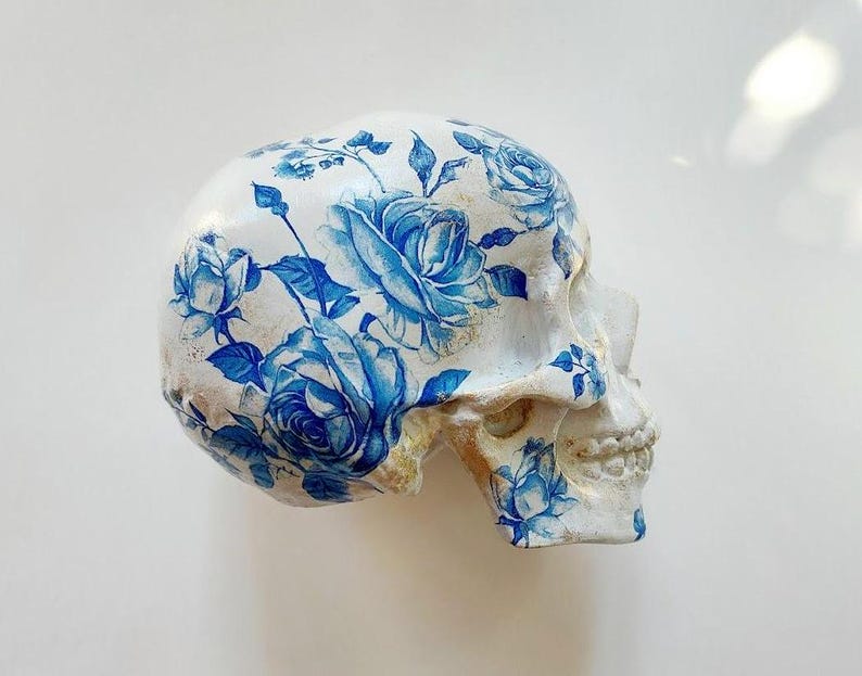 Skull blue Rose, Skull, Skull Decor, Skull Gifts, Day of the Day, Skull ...