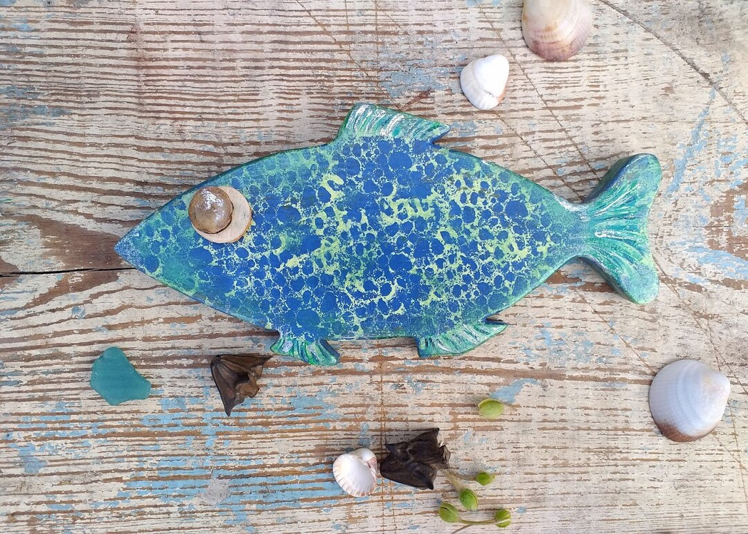 Wooden Fish Wall Decor Fish Decor Painted Fish Decor Fish Art Sea Art ...