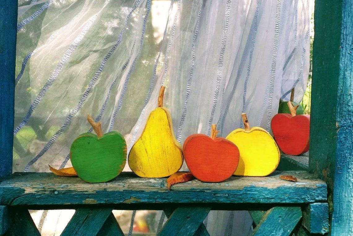 Apple Decor Fall Fruits Decor Wooden Apples Apple and Pear - Etsy
