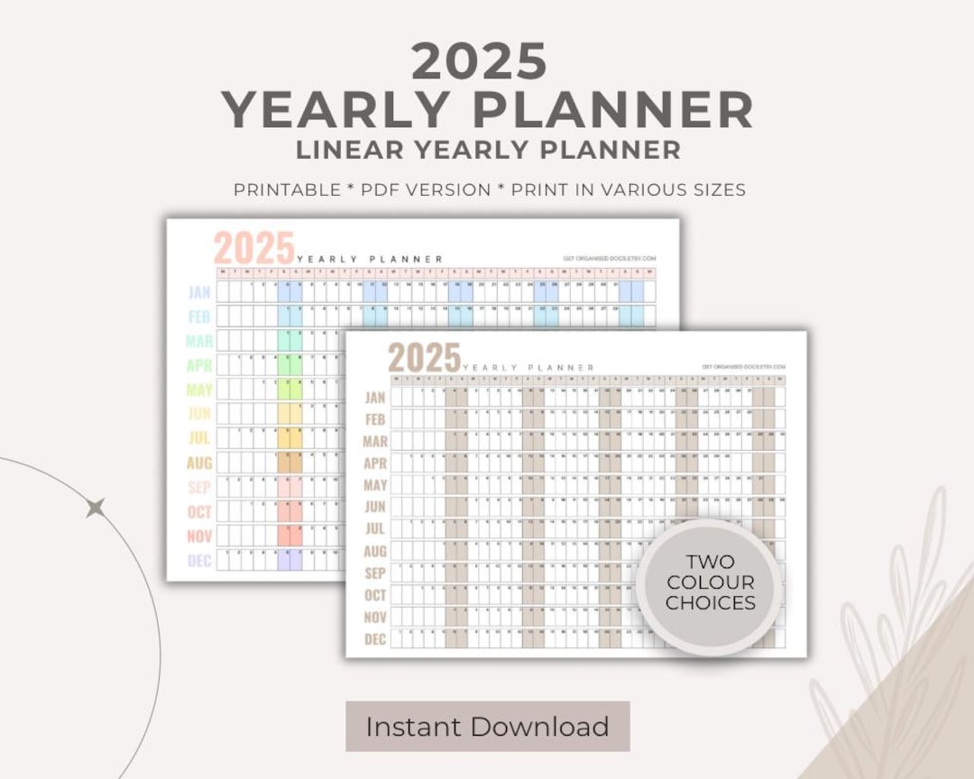 2025 Yearly Planner | Year at a Glance Wall Calendar | Annual Overview ...