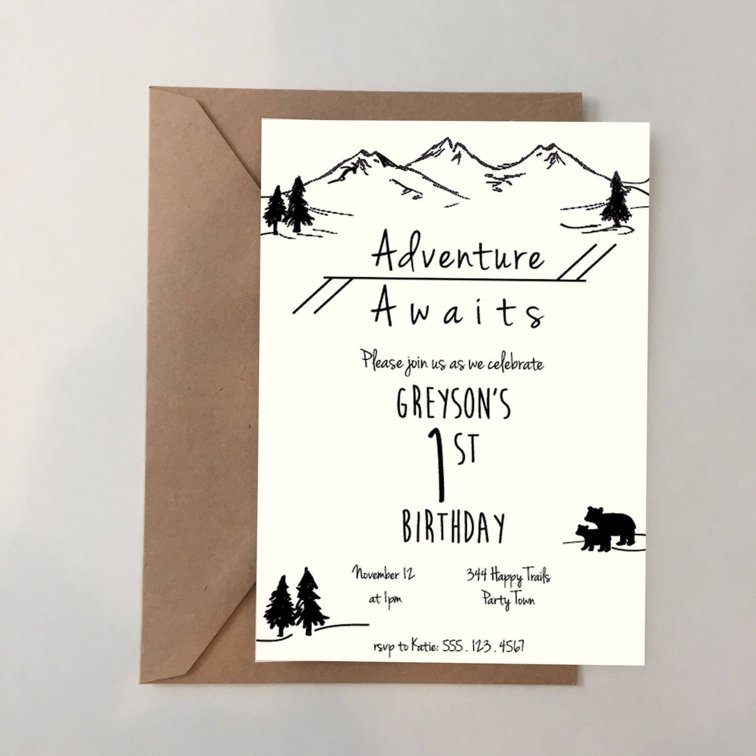 Digital/ Custom Invitations / Adventure Awaits / Birthday / Nature - Etsy