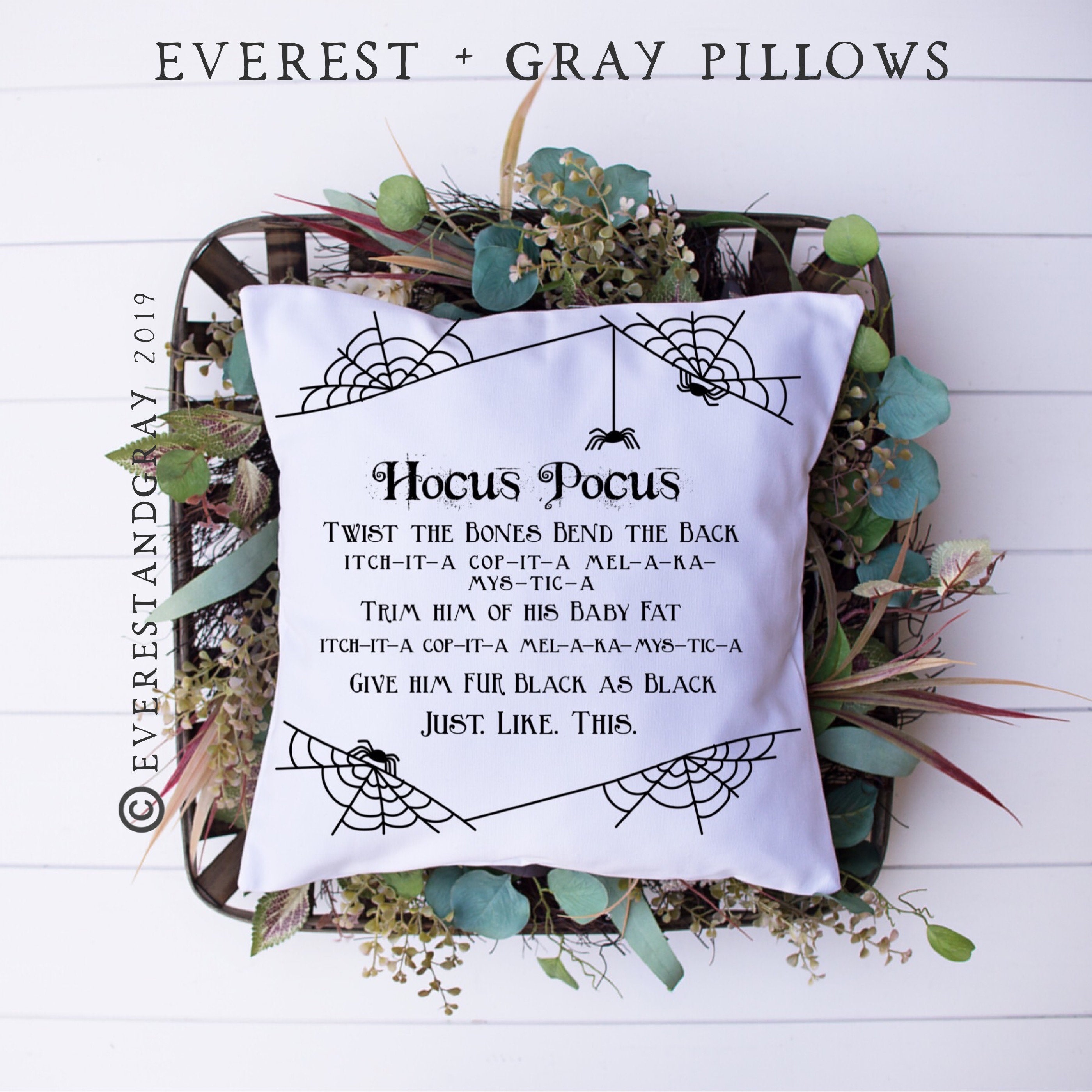 Black and White Hocus Pocus Spell Halloween Pillow | Etsy