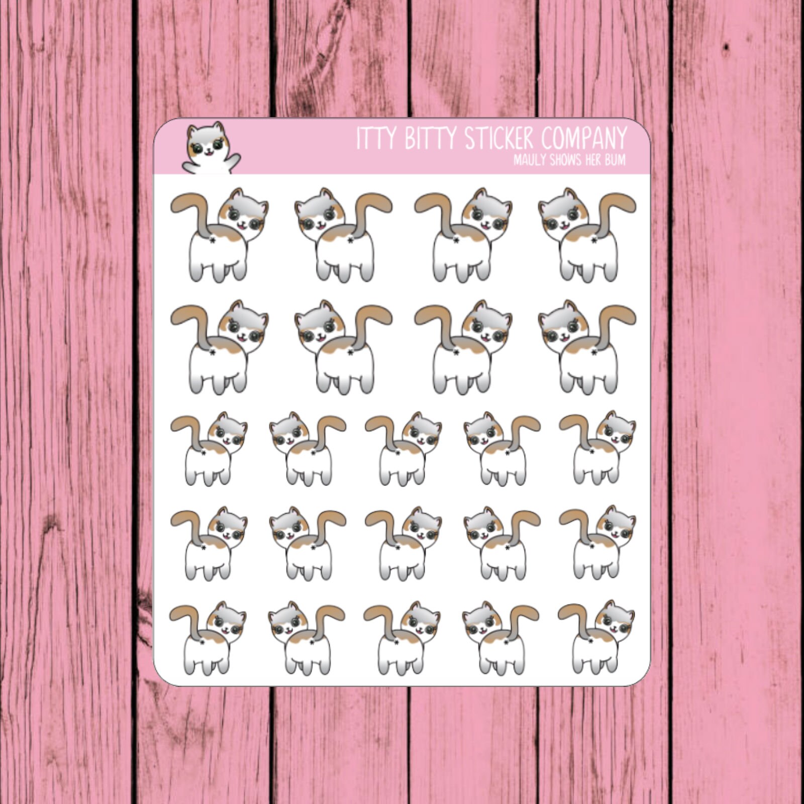 Stickers Hand Drawn Itty Bitty Kitty Collection Mauly goes to the ...