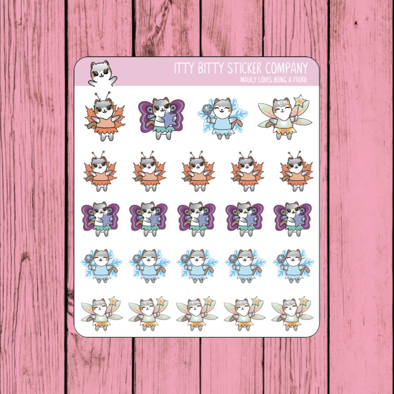 Stickers Hand Drawn Itty Bitty Kitty Collection Mauly goes to the ...