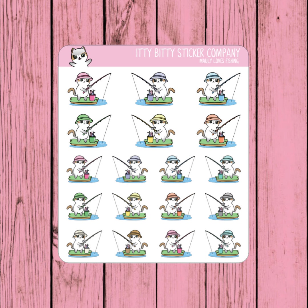 Mauly Loves Fishing - Hand Drawn Itty Bitty Kitty Collection - Etsy