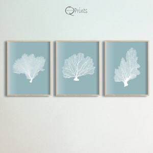 Set of 3 Corals, Nautical Print, Triptych Picture, Blue Teal Wall Art ...
