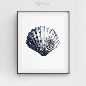 Shell Art Print, Navy Blue Shell, Shell Digital Art, Digital Ocean Art ...