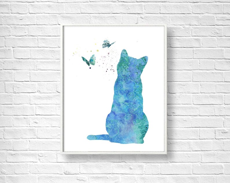 Cat Art Print Nursery Cat Art Blue Cat Baby Cat Printable | Etsy Australia