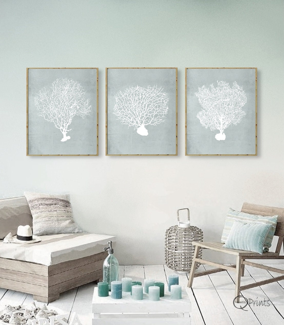 Set of 3 Prints, Nautical Triptych, Vintage Decor, Hamptons Style, Grey ...