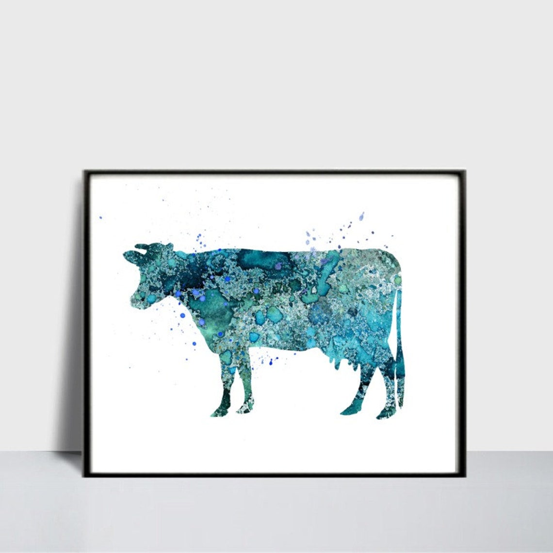 Cow Art Print Cow Printable Digital Cow Turquoise Cow - Etsy