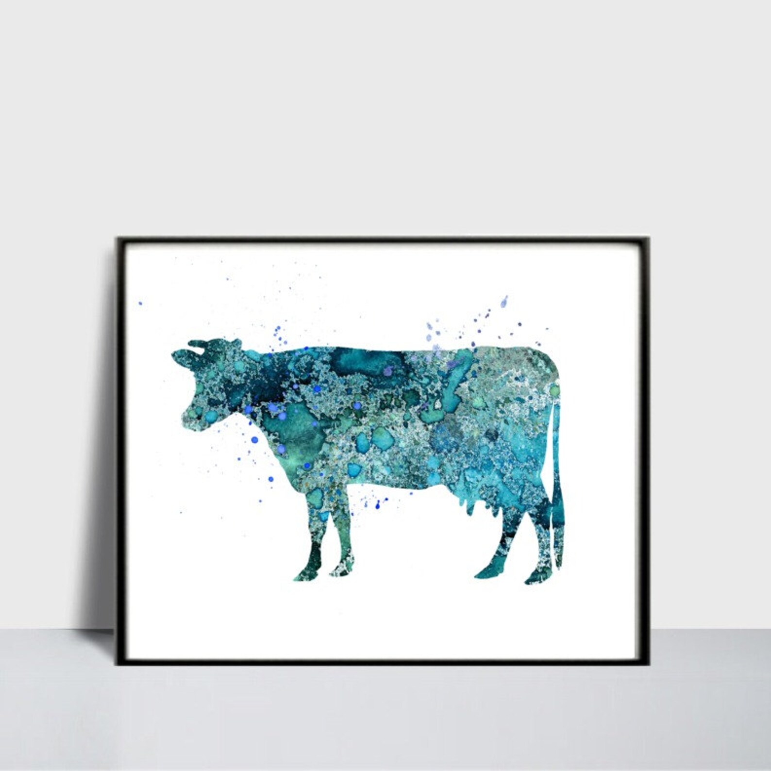 Cow Art Print Cow Printable Digital Cow Turquoise Cow - Etsy