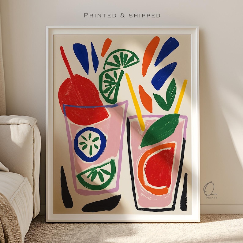 Colorful Cocktail Wall Art Print, Summer Drink Poster, Modern Kitchen ...