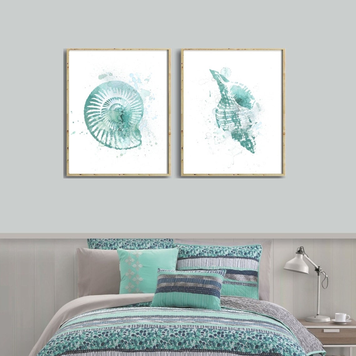 Set of 2 Nautical Prints of Nautical Turquoise Shells DIY - Etsy