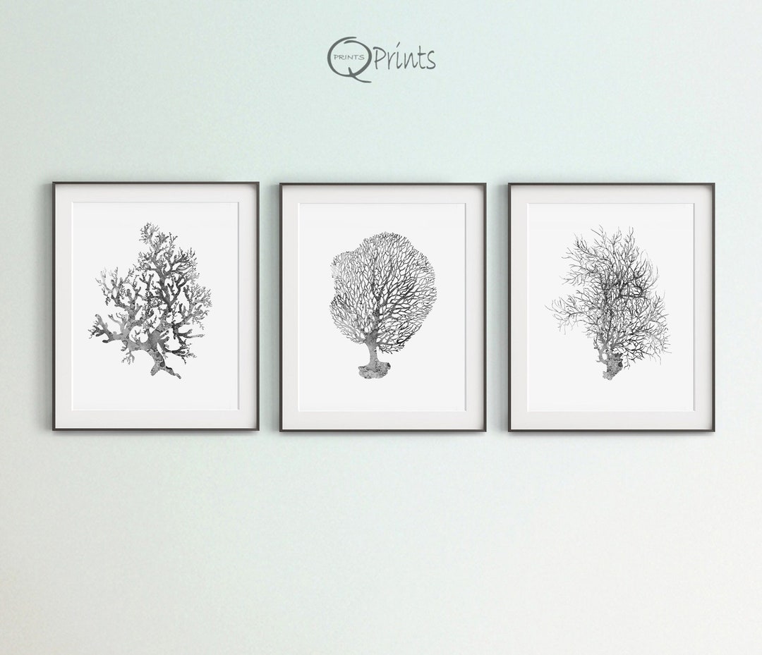 Coral Prints, Set of 3, Digital Triptych, Nautical Printable, Nautical ...