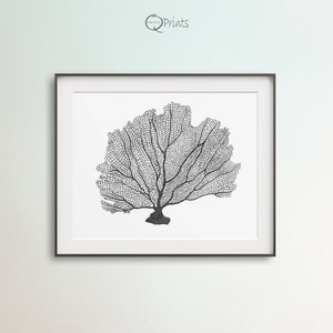 Set of 6 Prints, Coral Printables, Black and White, Horizontal Prints ...