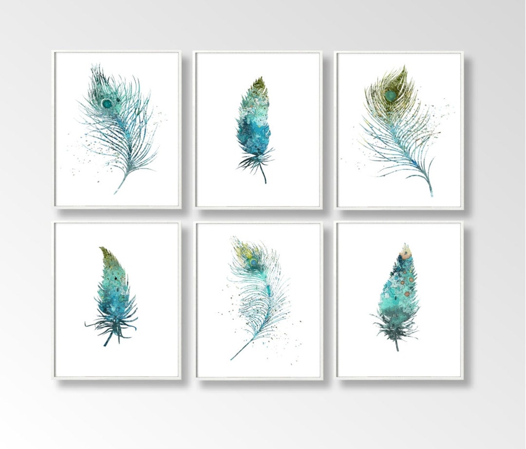 Set of 6 Feathers, Digital Feathers, Feather Prints, Printable Feathers ...