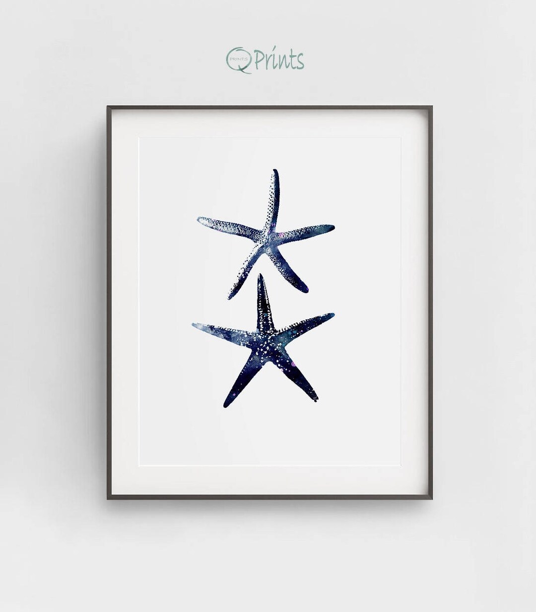 Stafish Art Print, Navy Blue Starfish, Two Starfish, Digital Ocean Art ...