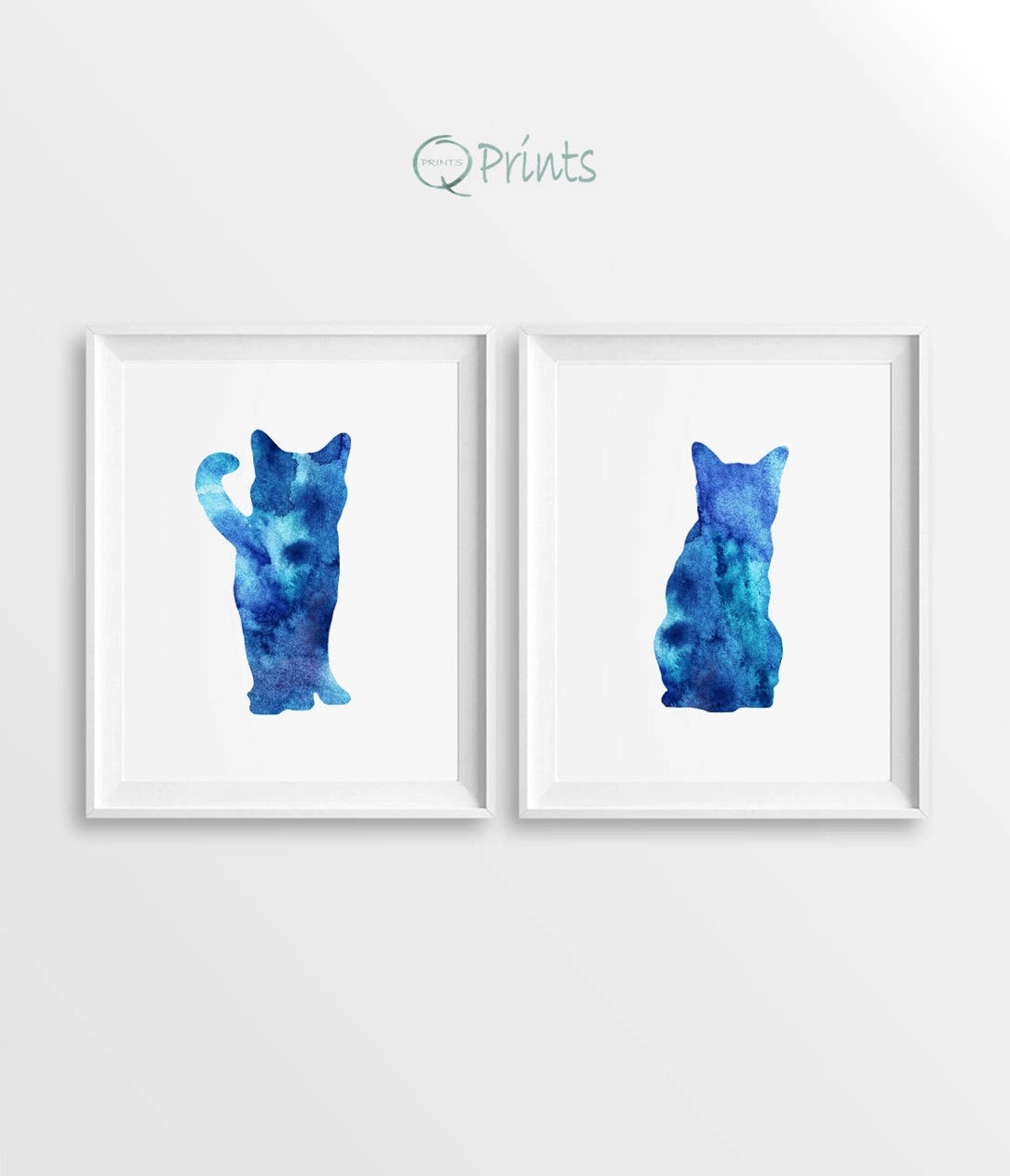 Set of 2 Cats, Nursery Cat Art, Digital Cat, Blue Cat, Baby Cat ...