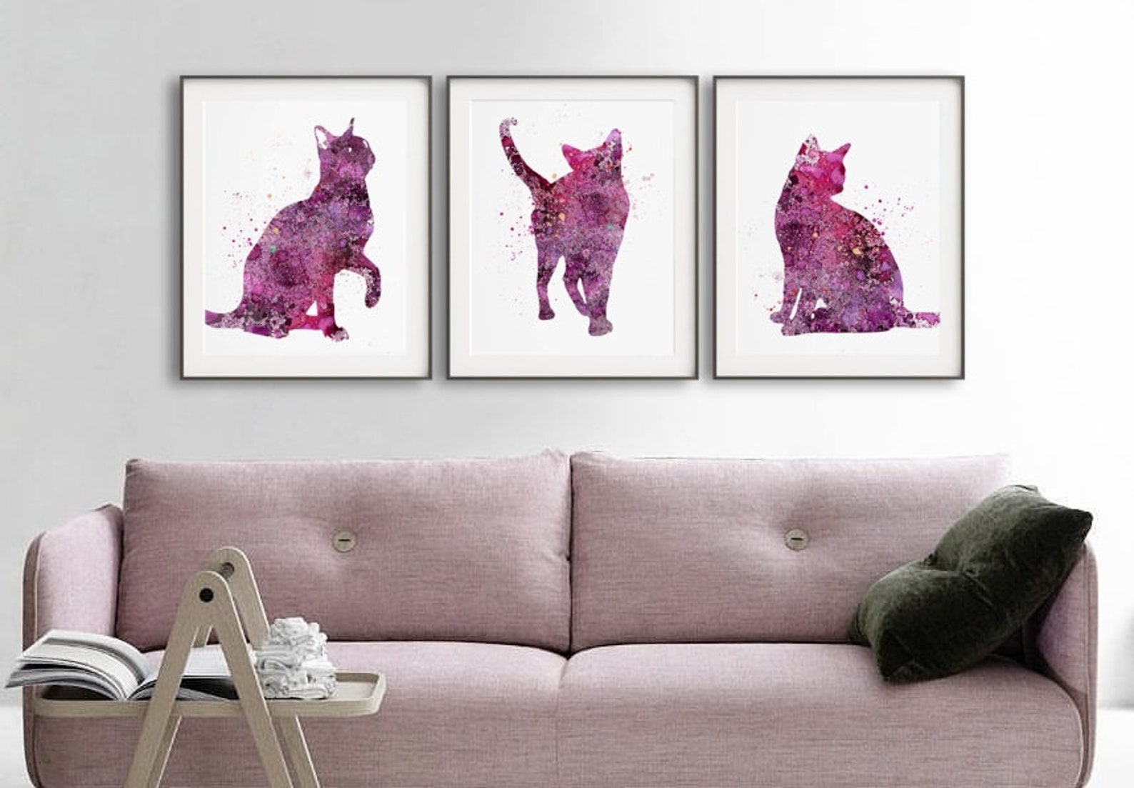 Set of 3 Cat Prints Digital Prints Purple Pink Printable | Etsy