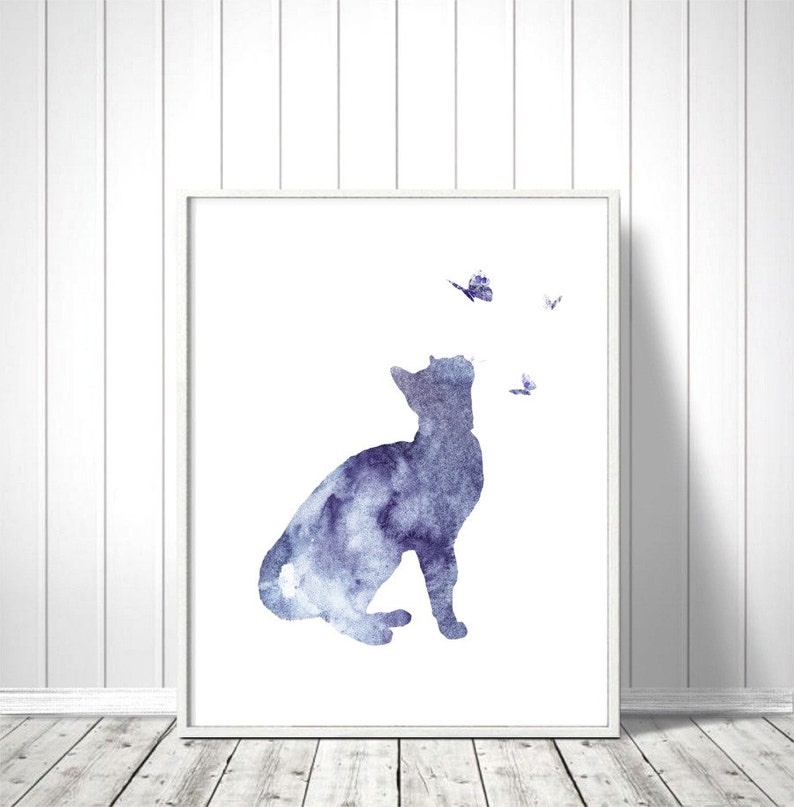 Cat Art Print Nursery Cat Art Blue Cat Baby Cat Printable - Etsy