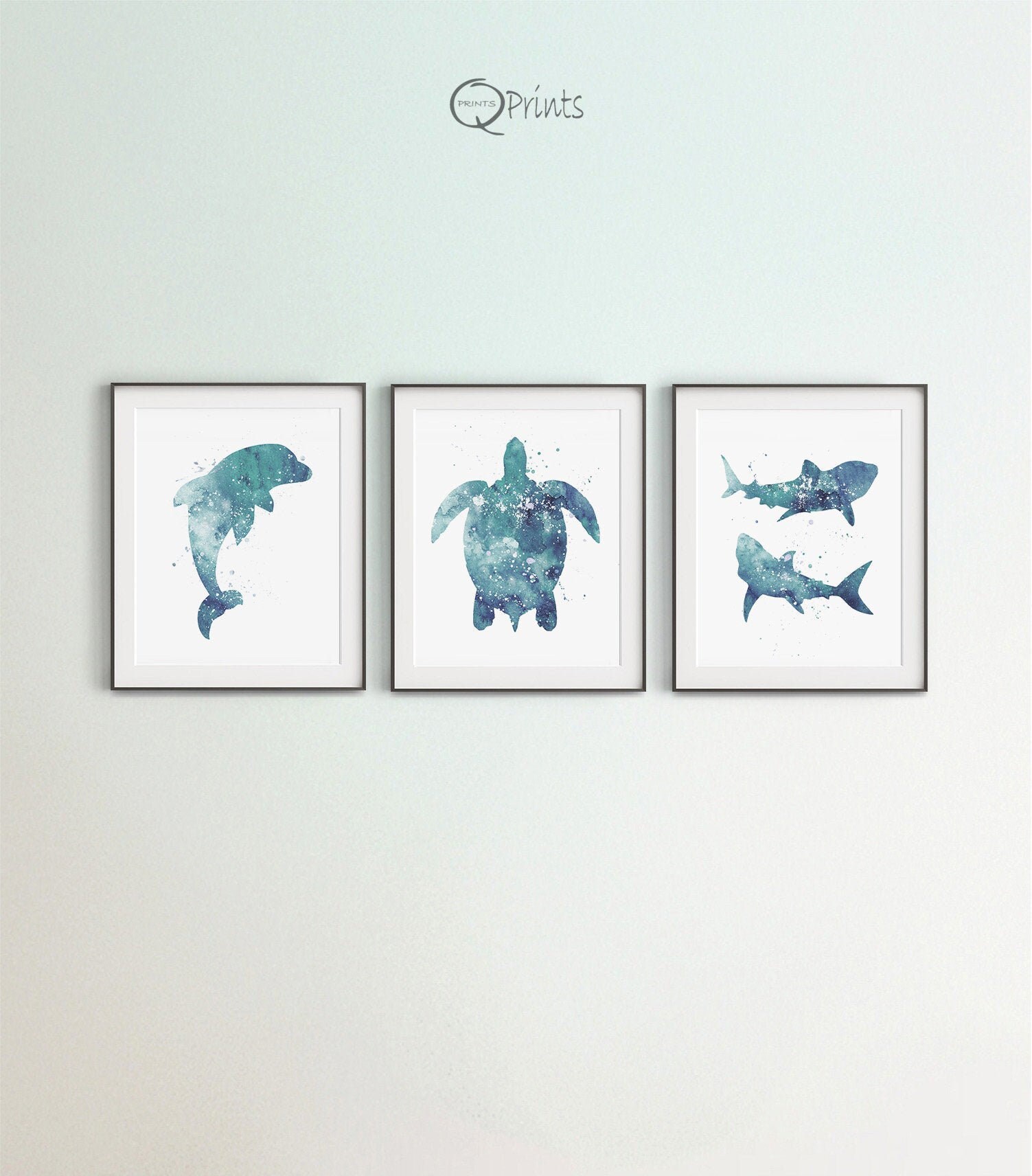 Set of 3 Prints, Nautical Print, Printable Shark, Blue Turtle, Nautical ...