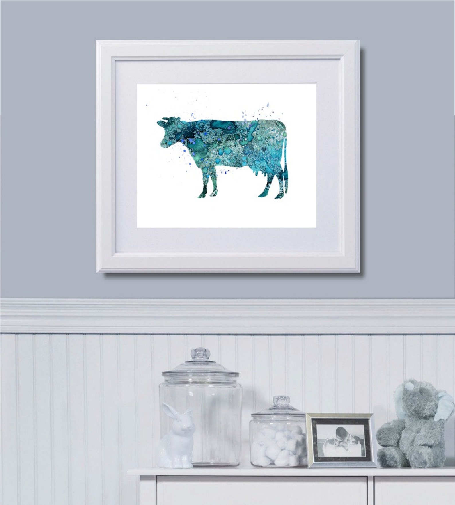 Cow Art Print Cow Printable Digital Cow Turquoise Cow - Etsy