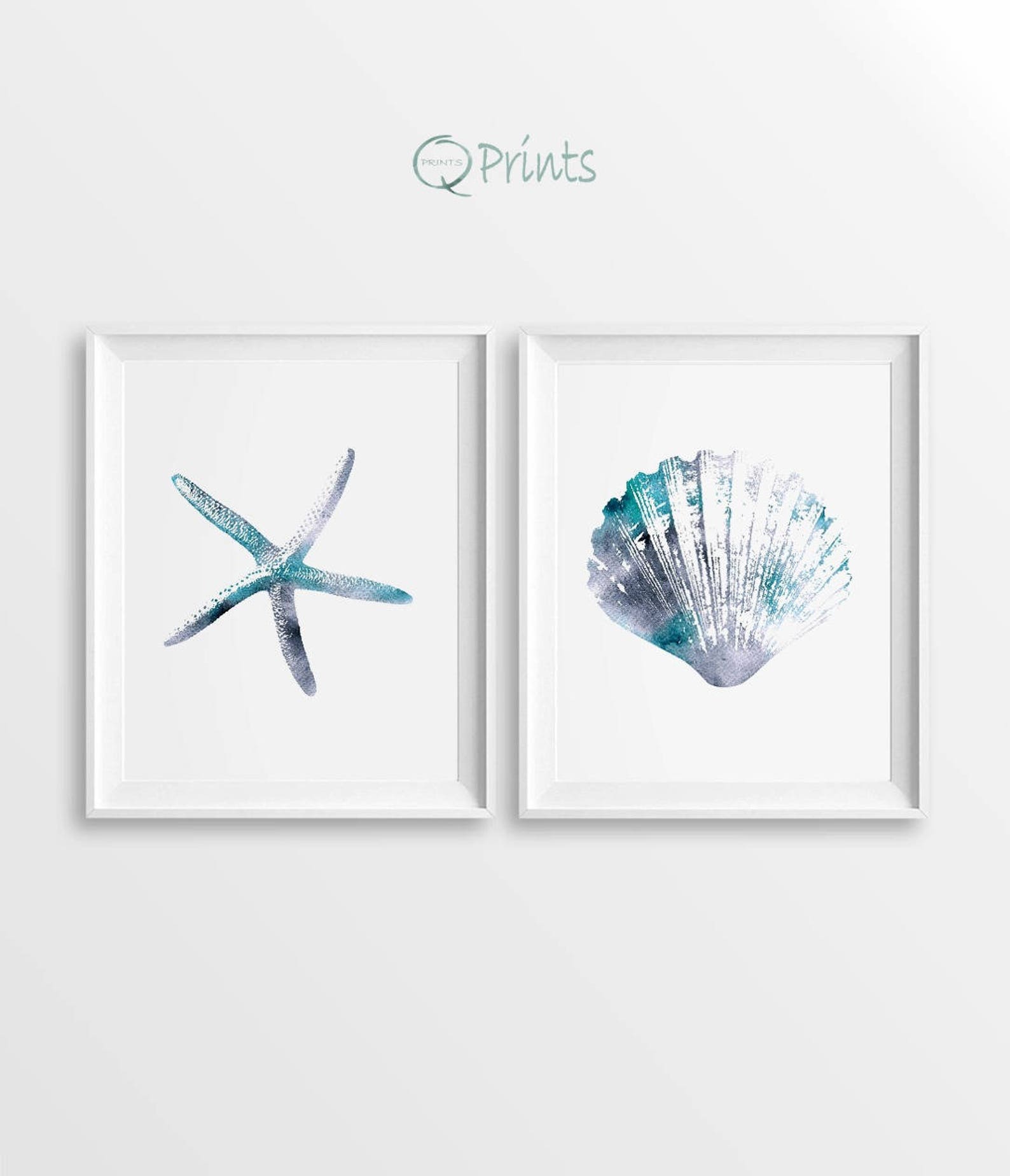 Set of 2 Prints Starfish Print Printable Shell Blue Shell - Etsy