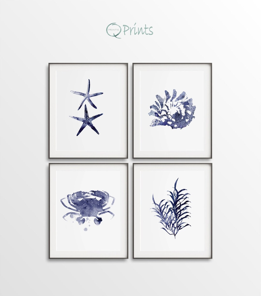 4 Nautical Prints, Nautical Set, Navy Blue Printables, Crayfish ...