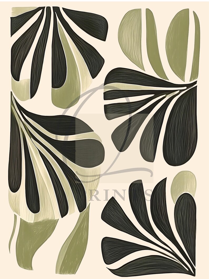 Mid Century Modern Botanical Print, Abstract Organic Shapes (digital ...