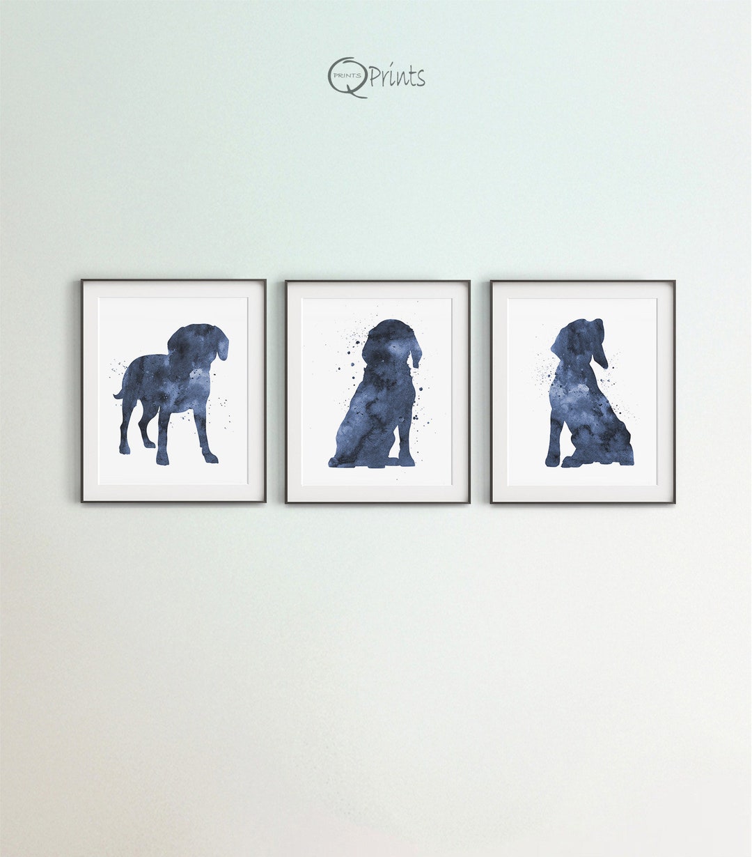 Beagle Prints, Wall Art Printable, Navy Blue Wall Art, Set of 3 Prints ...