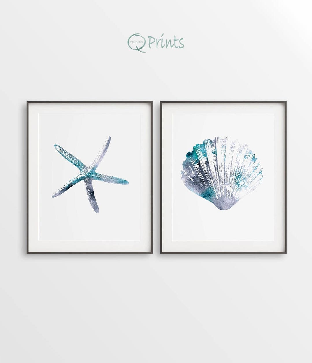 Set of 2 Prints, Starfish Print, Printable Shell, Blue Shell Starfish ...