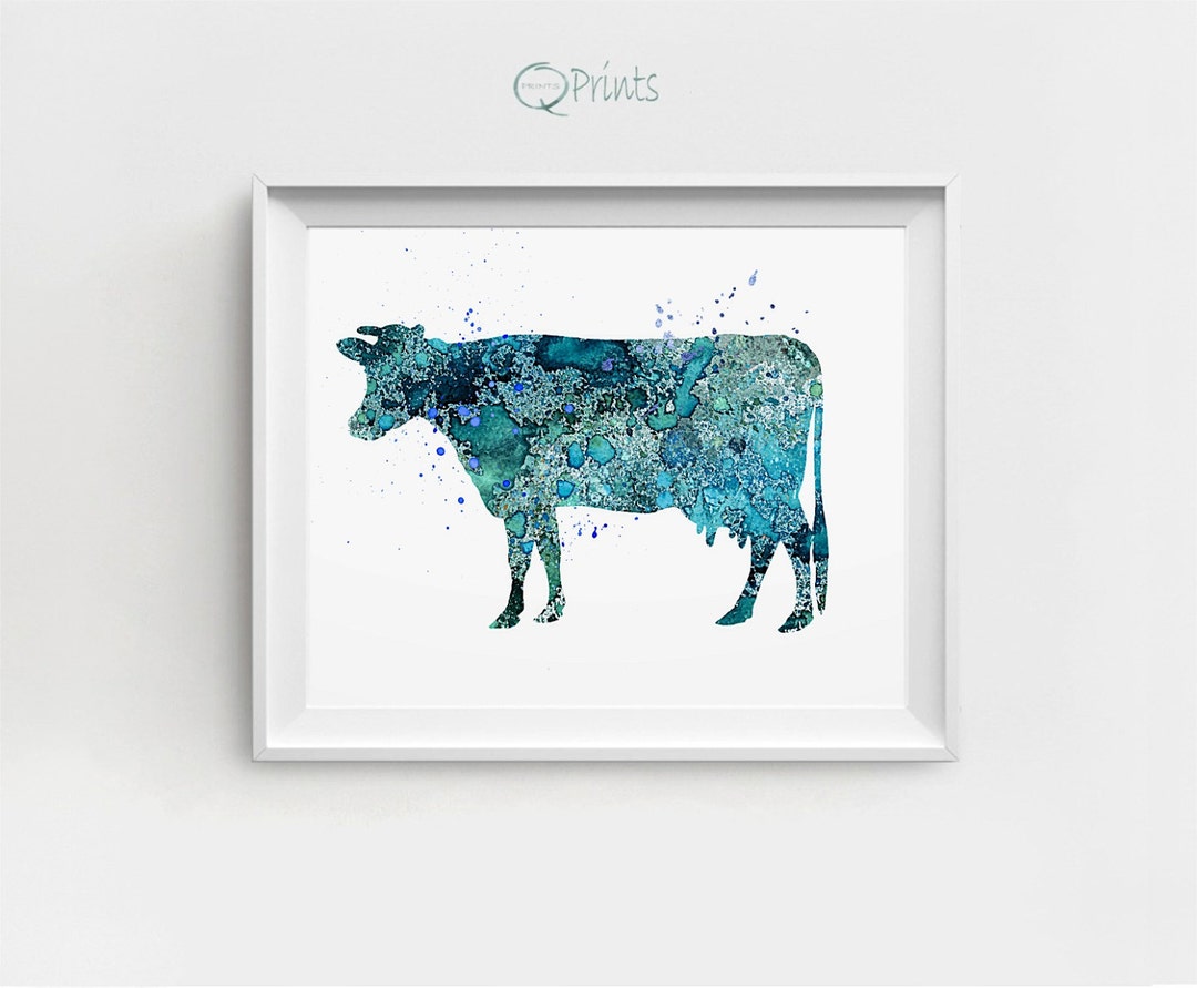 Cow Art Print, Cow Printable, Digital Cow, Turquoise Cow, Large Wall ...