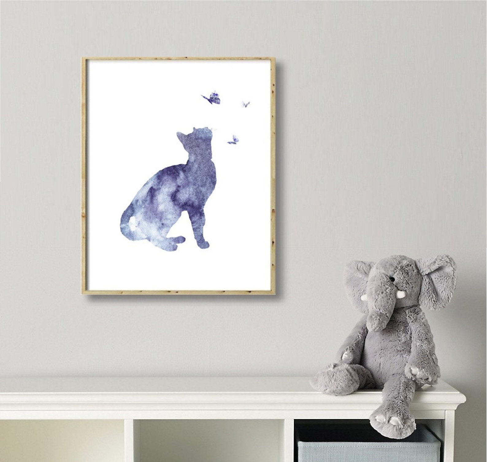 Cat Art Print Nursery Cat Art Blue Cat Baby Cat Printable - Etsy