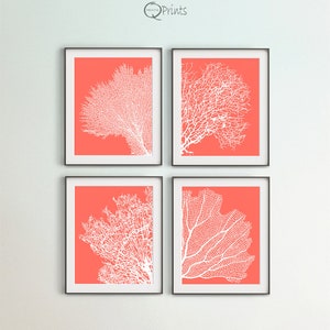 Set of Coral Prints, Set of 4 Printables, Orange Coral Colour, Hamptons ...