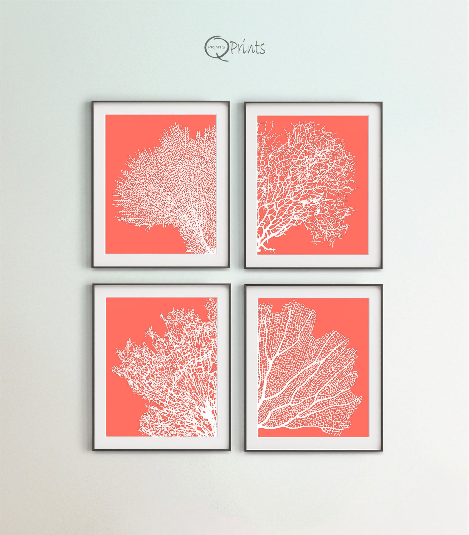 Set of Coral Prints Set of 4 Printables Orange Coral Colour - Etsy ...
