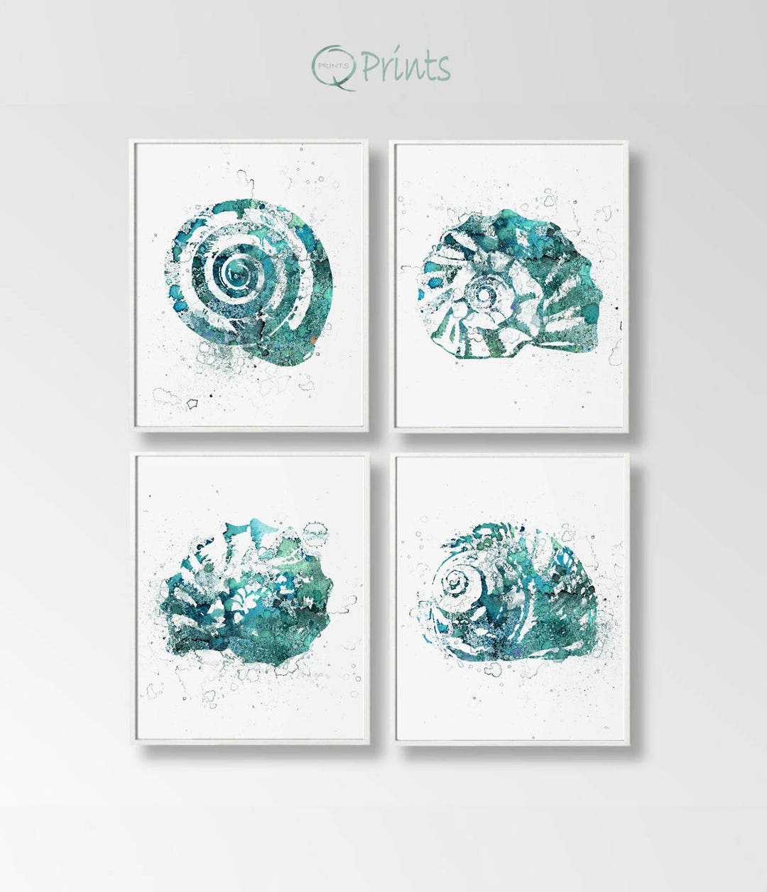 Nautical Art Print, Snail Shell Art, Set of 4 Digital, Shell Digital ...