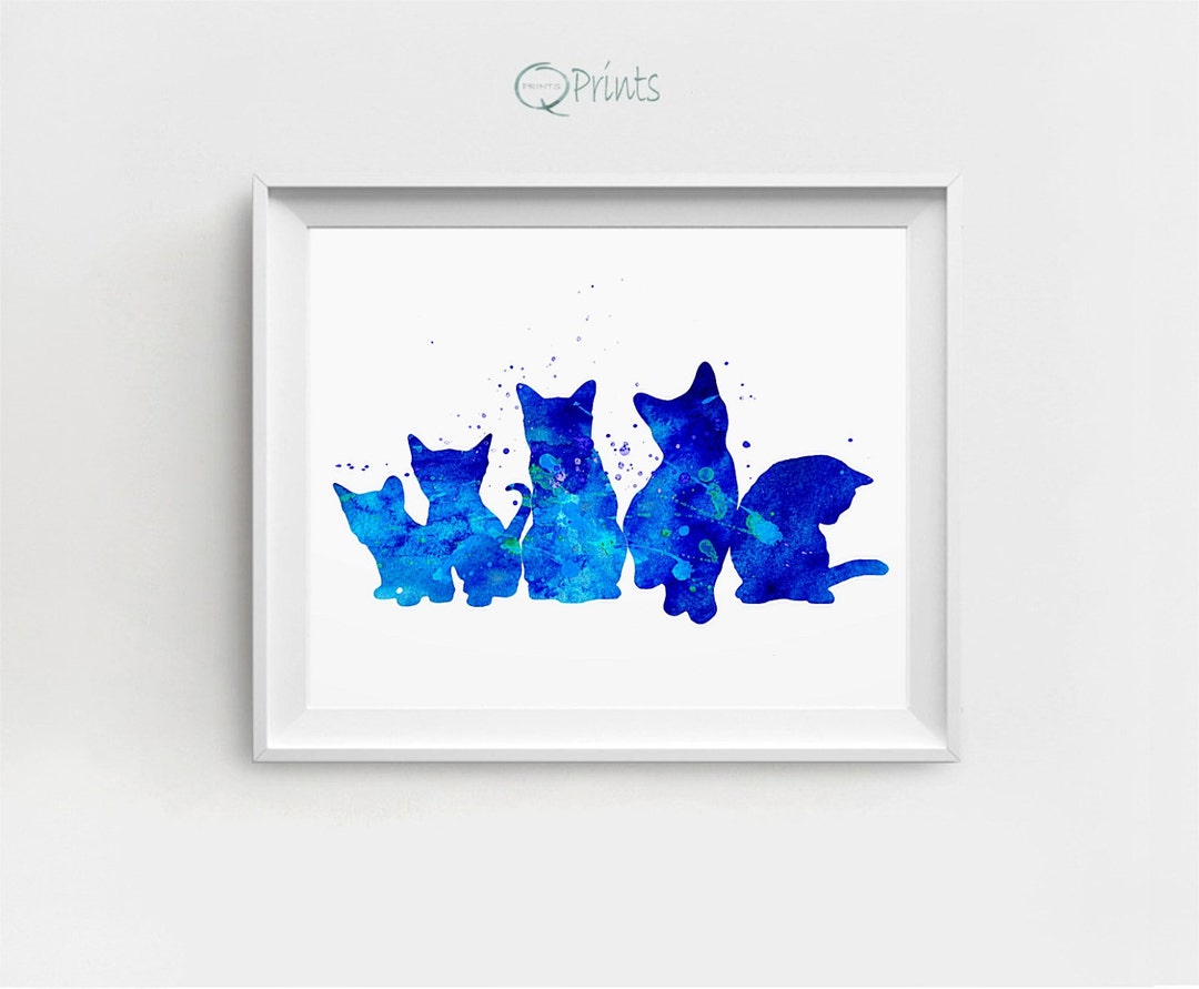 Blue Cats Prints Blue Cats Printable Digital Blue Cats - Etsy