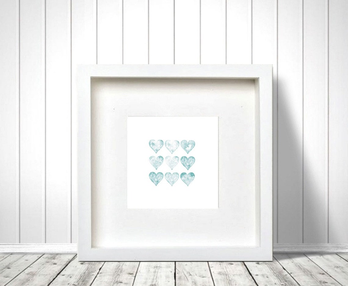 Blue Hearts Print Digital Heart Art Gift for Her Gift for - Etsy