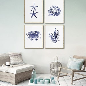 4 Nautical Prints, Nautical Set, Navy Blue Printables, Crayfish ...