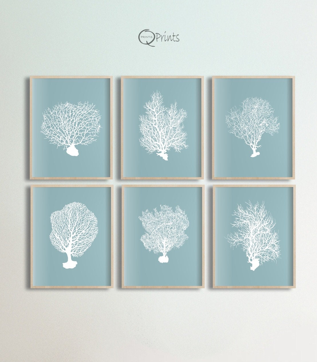 Set of 6 Coral Coral Prints Bathroom Decor Sea Life Decor - Etsy