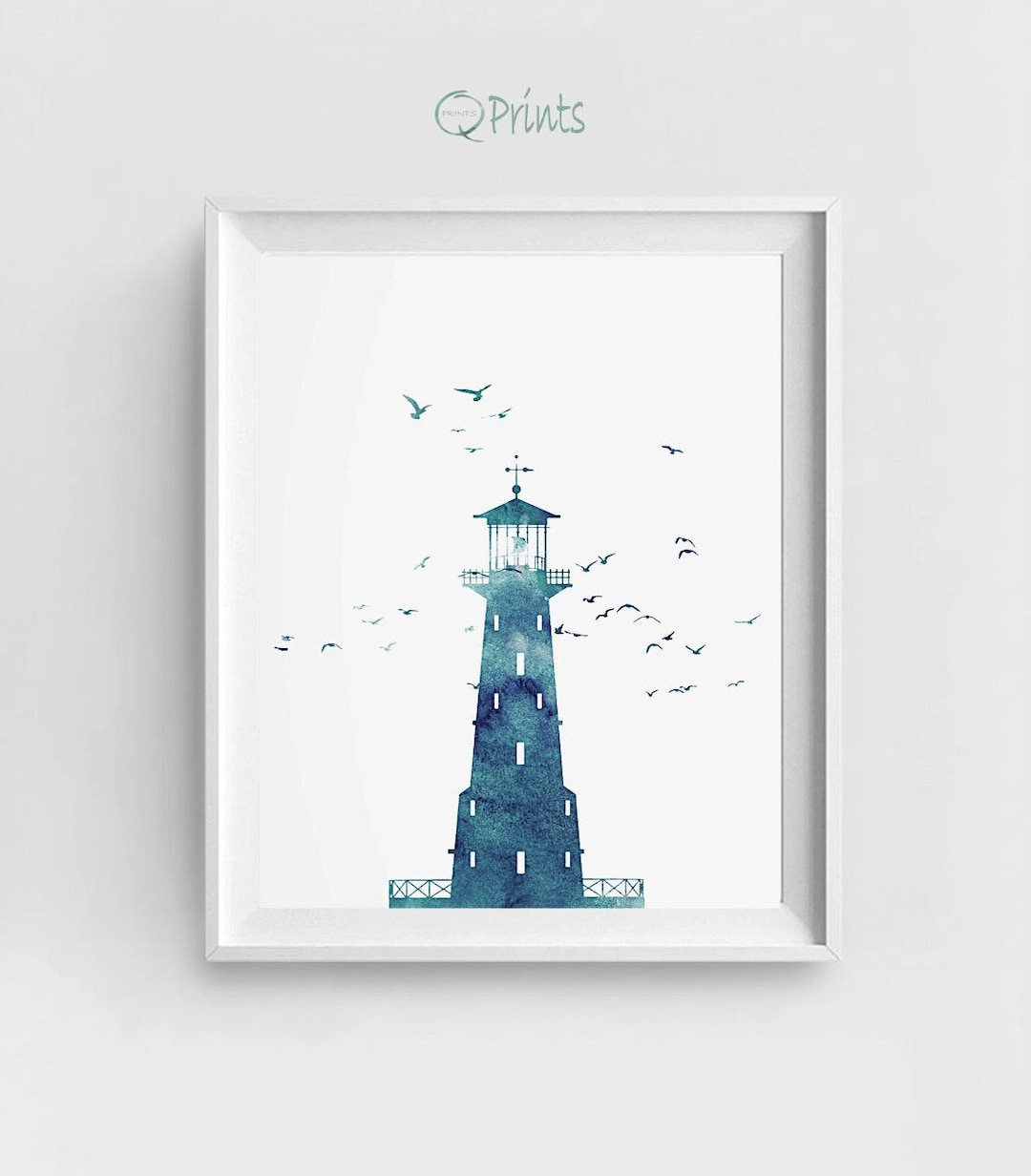 Lighthouse Print, Blue Teal Lighthouse, Coastal Wall Art, Lighthouse ...