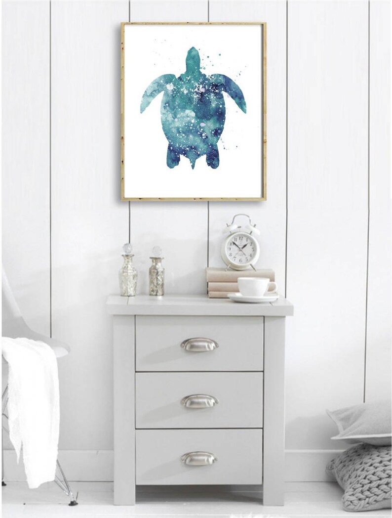 Turtle Art Print, Digital Nautical Art, Turtle Printable, Blue ...