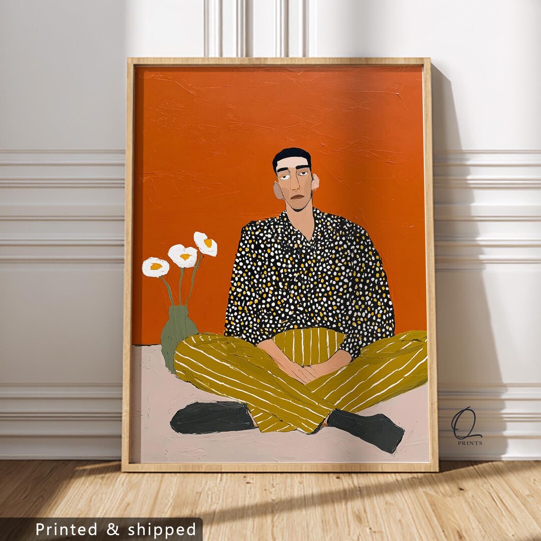 Modern Man Portrait Wall Art Print, Minimalist Male Illustration ...