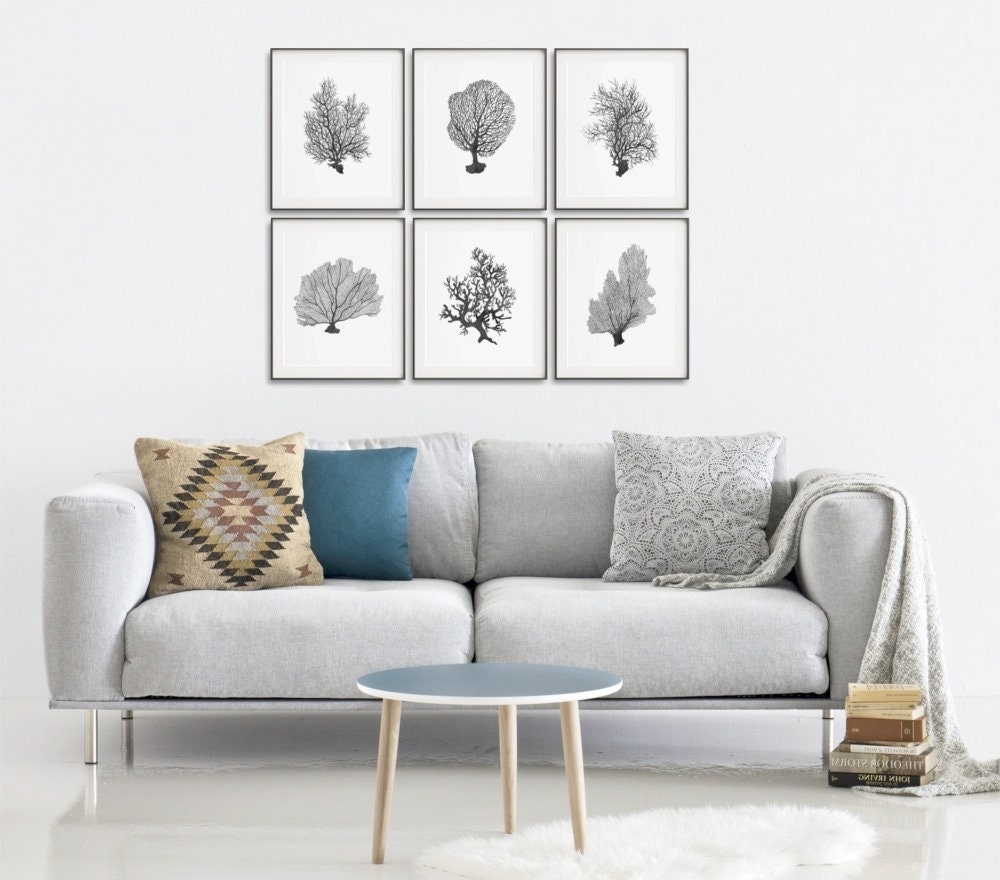 Coral Prints Set of 6 Sea Corals Black and White Printable - Etsy