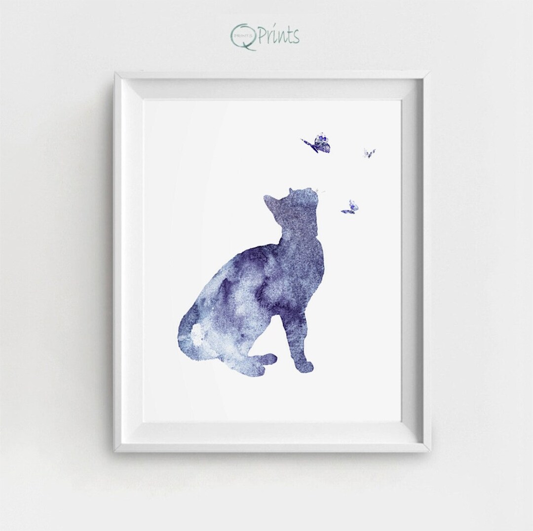 Cat Art Print, Nursery Cat Art, Blue Cat, Baby Cat Printable, Large ...